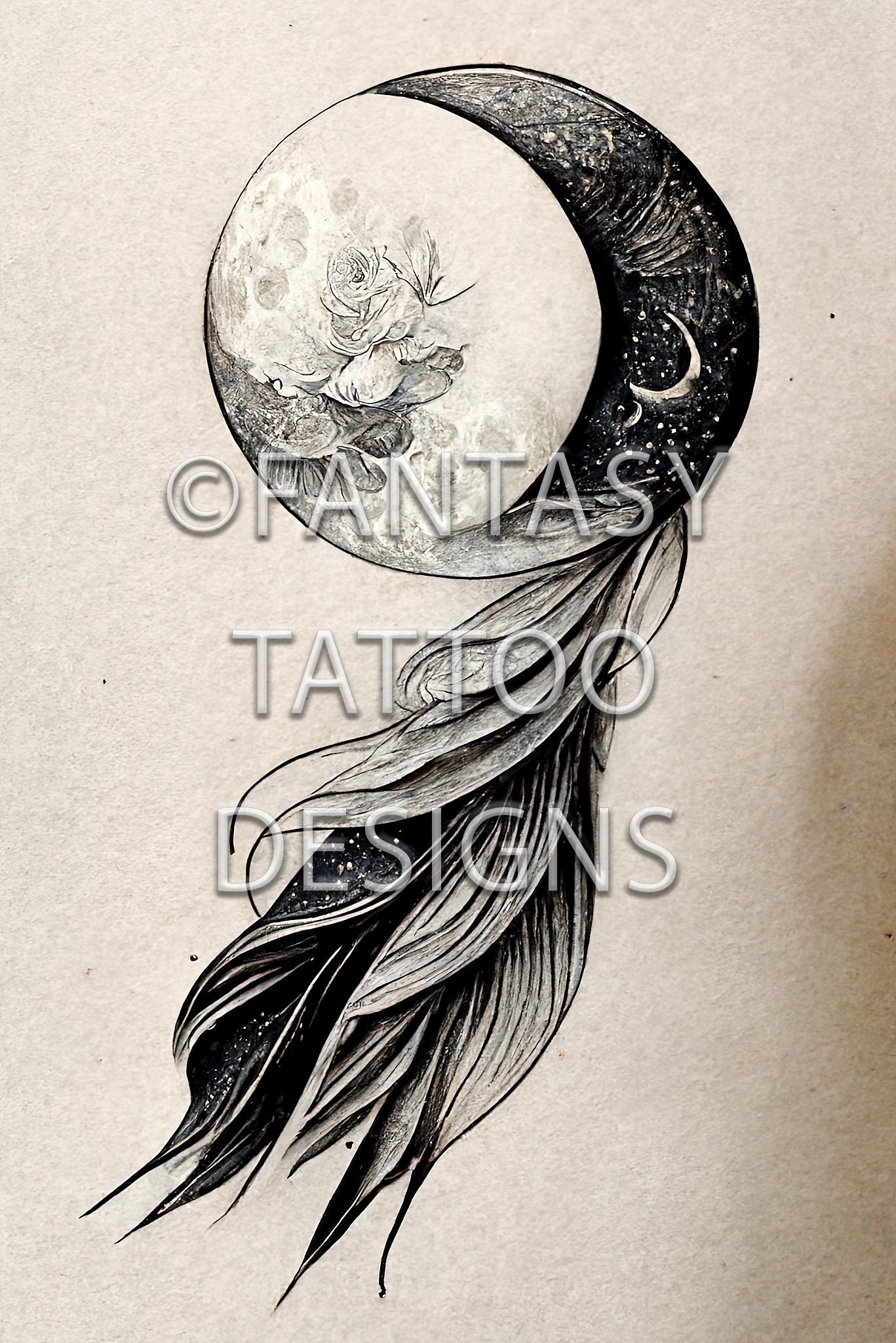 Moon 1 Fantasy Tattoo Design Digital Download - Etsy
