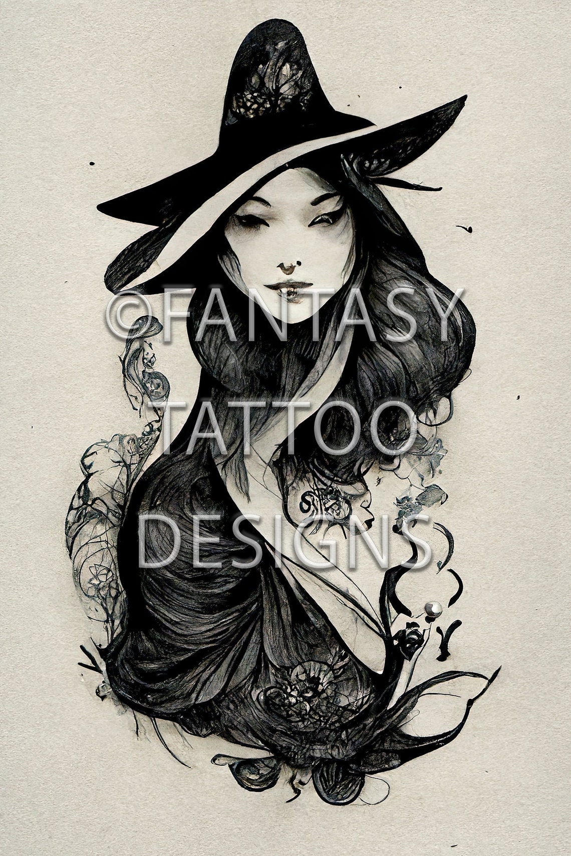 Witch Fantasy Tattoo Design Digital Download - Etsy