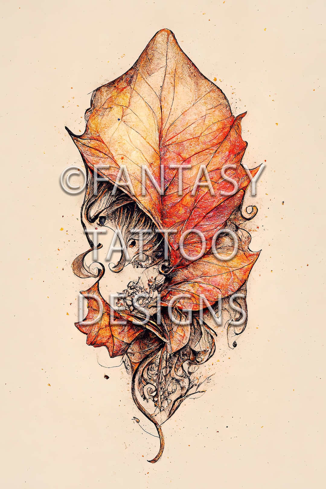 Autumn Leaf Fantasy Tattoo Design Digital Download - Etsy