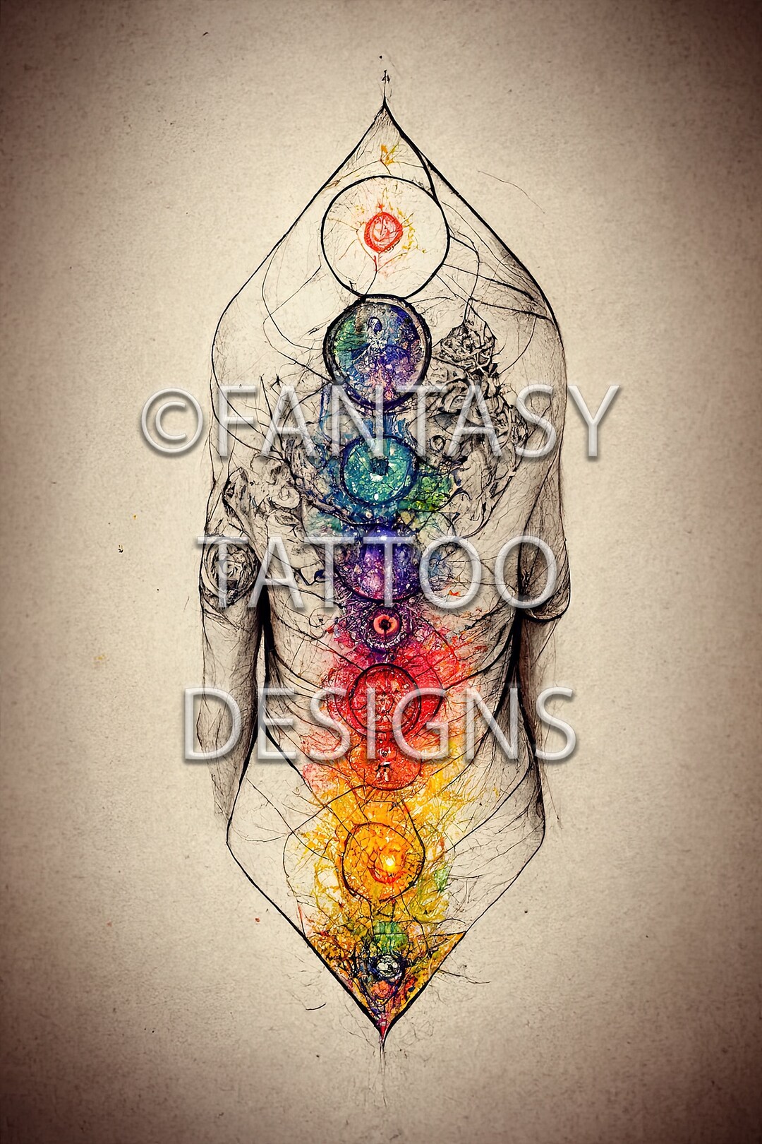 Chakras Fantasy Tattoo Design Digital Download - Etsy