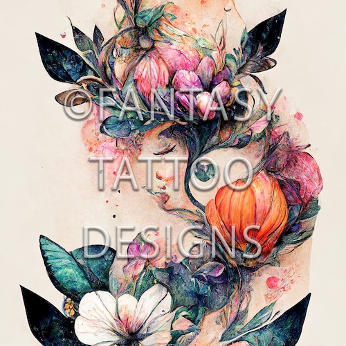Black Floral Fantasy Tattoo Design Digital Download - Etsy