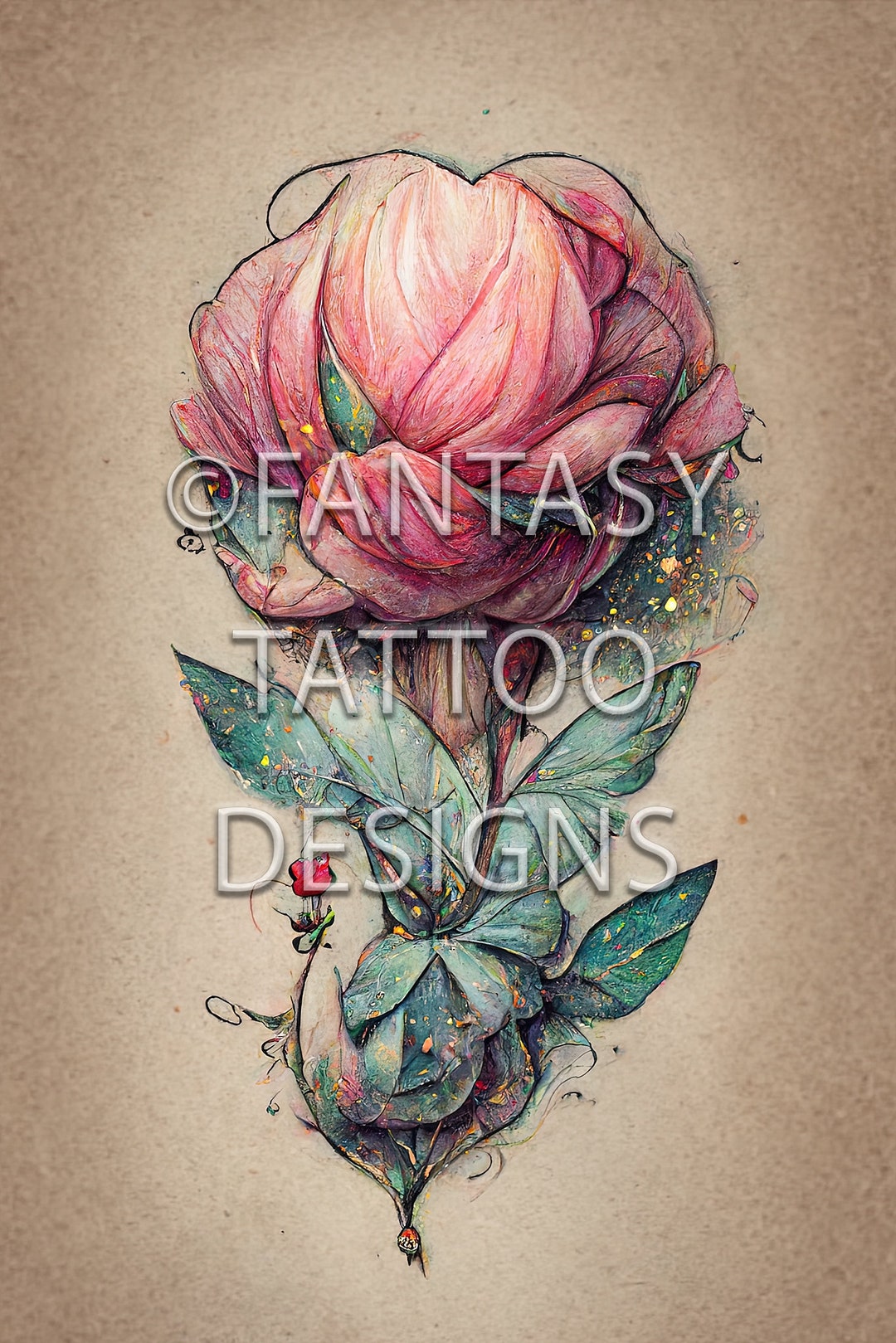 Rose Fantasy Tattoo Design Digital Download - Etsy