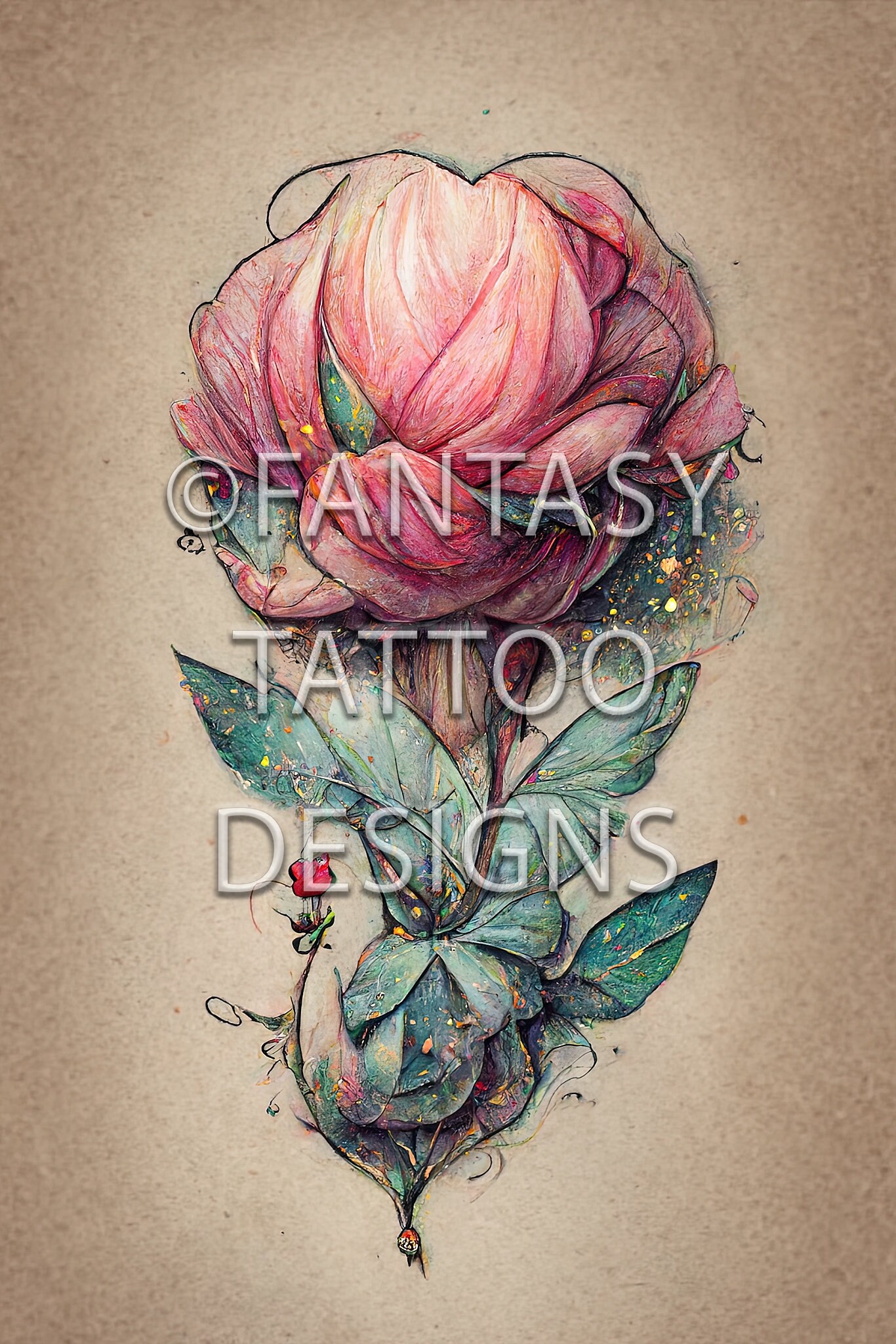 Rose Fantasy Tattoo Design Digital Download - Etsy