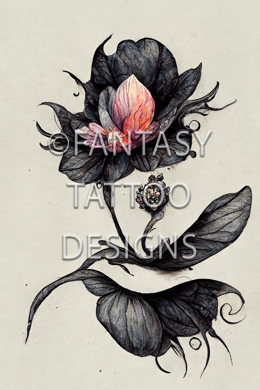 Black Floral Fantasy Tattoo Design Digital Download - Etsy