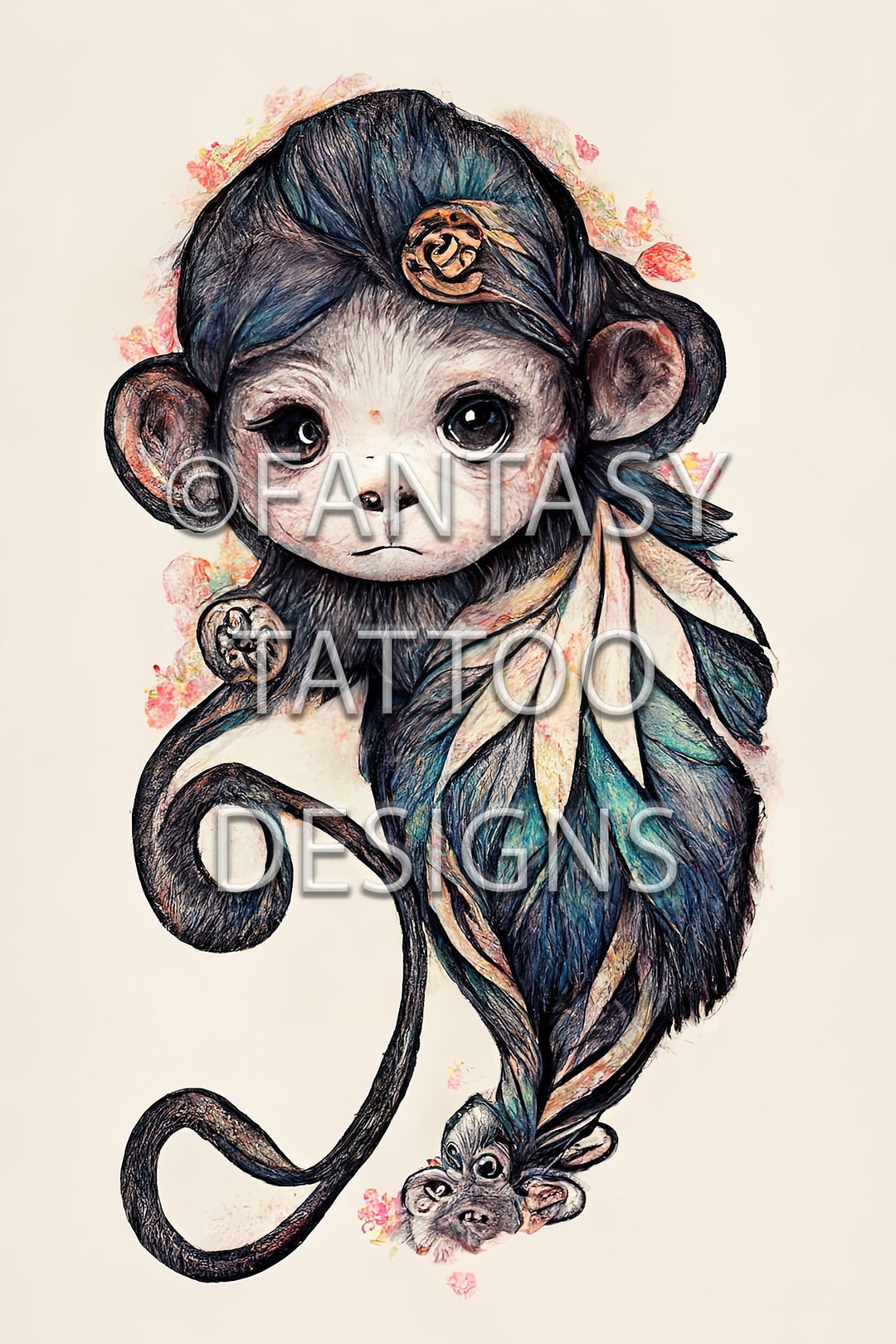 Monkey Fantasy Tattoo Design Digital Download - Etsy