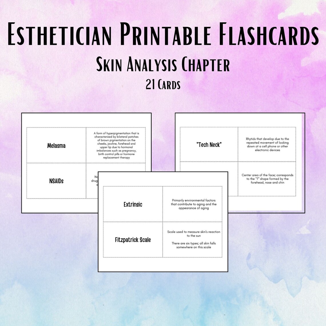 21 Skin Analysis Flashcards, Printable Flashcards, Esthetics Flashcards ...