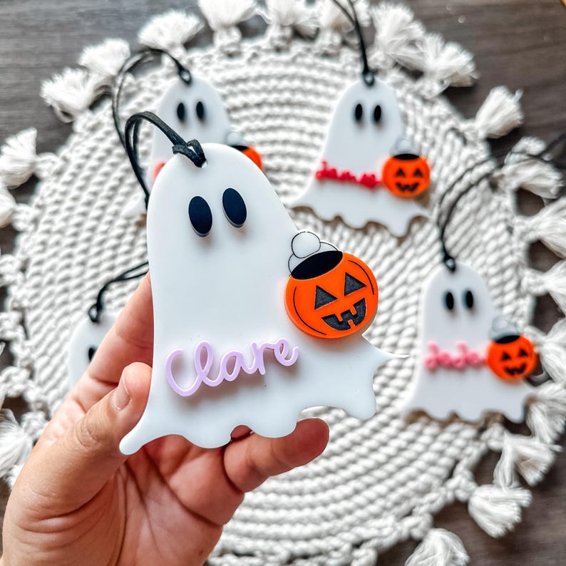 Personalized Ghost Name Tag Halloween Gift Tag Kids Acrylic Ghost ...
