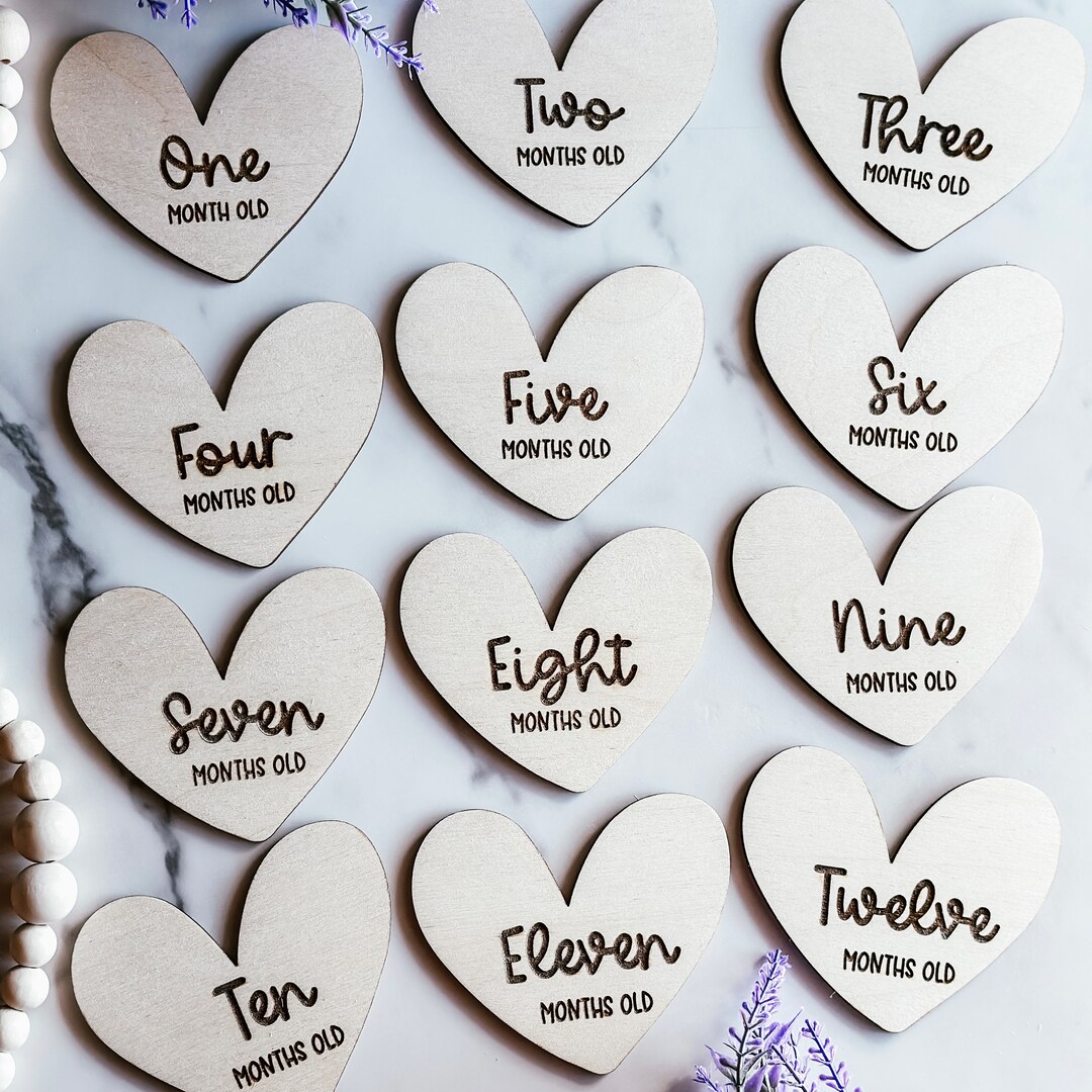Baby Monthly Milestone Cards Wooden Milestone Markers Heart Baby ...