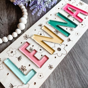 Flower Baby Name Puzzle Wooden Toy Floral Name Puzzle No Pegs ...