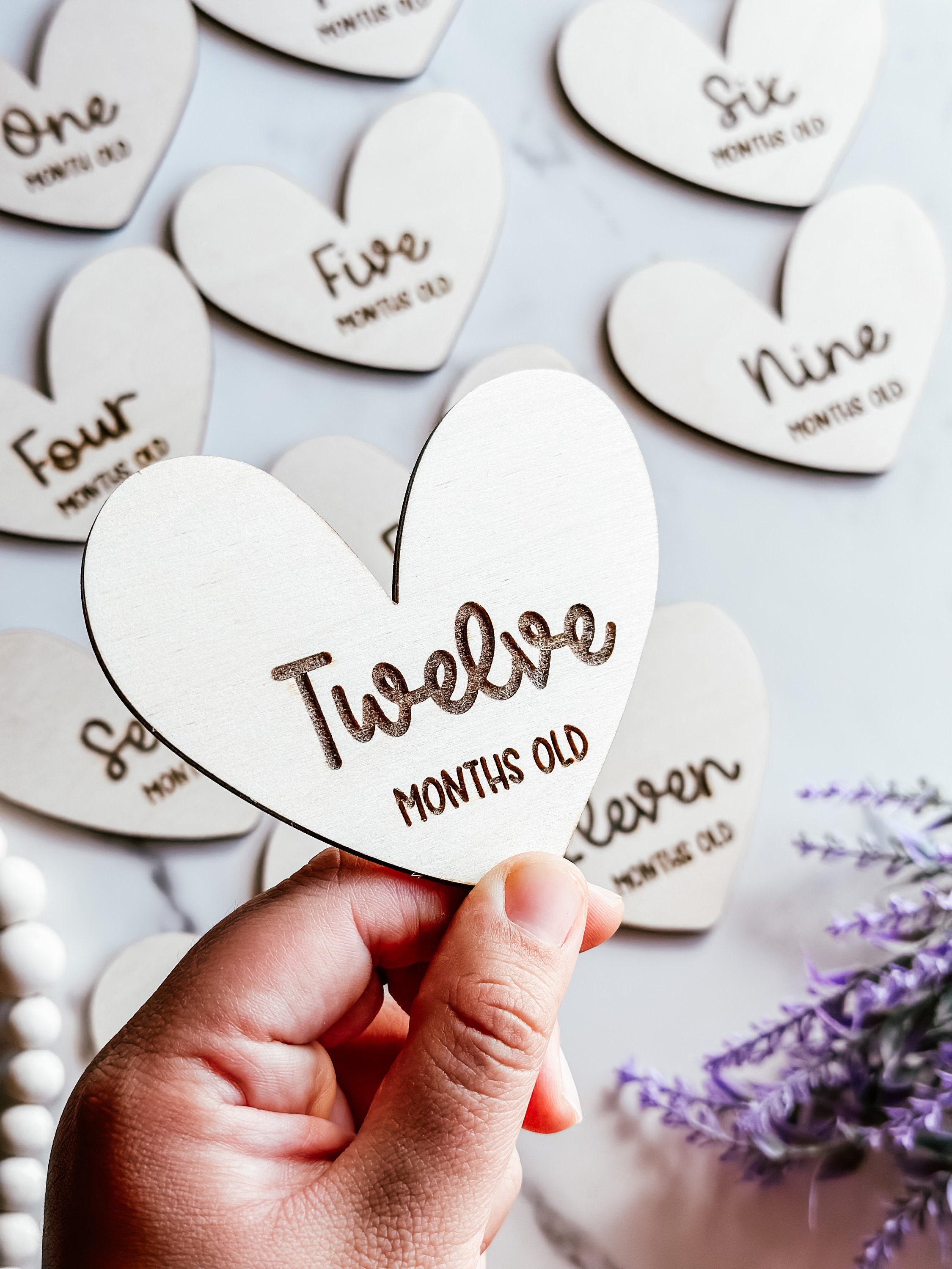 Baby Monthly Milestone Cards Wooden Milestone Markers Heart Baby ...