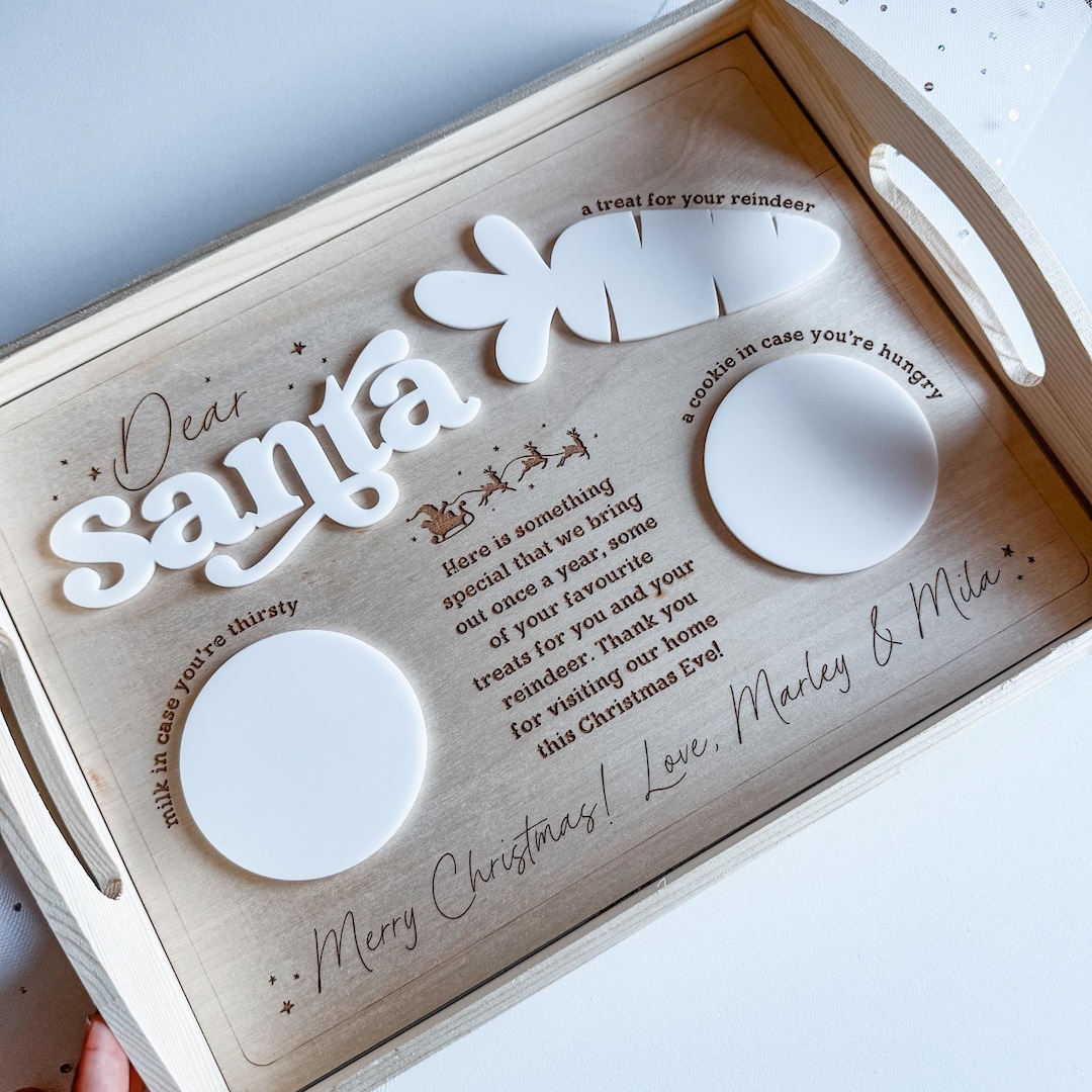 Personalized Santa Cookie and Milk Tray With Handle Santa Cookie Plate ...
