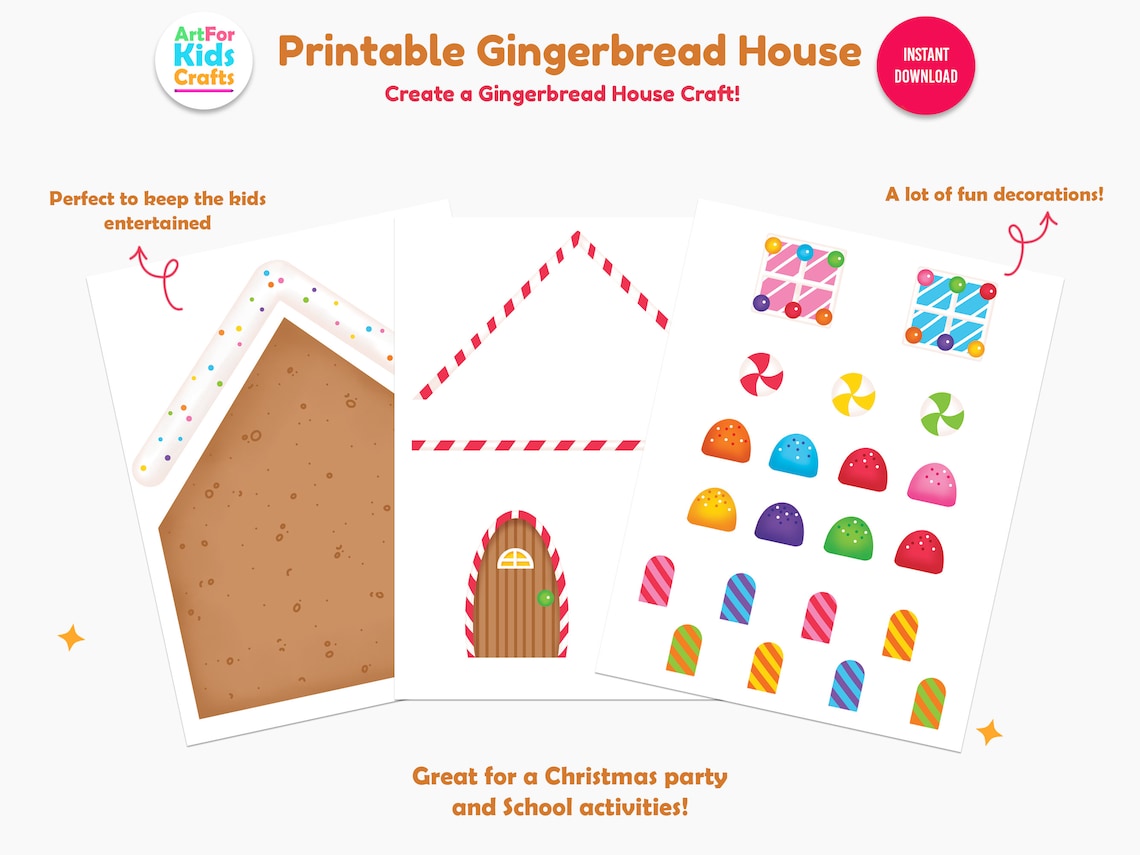 Gingerbread House Printable Paper Craft Kit for Kids, Christmas ...