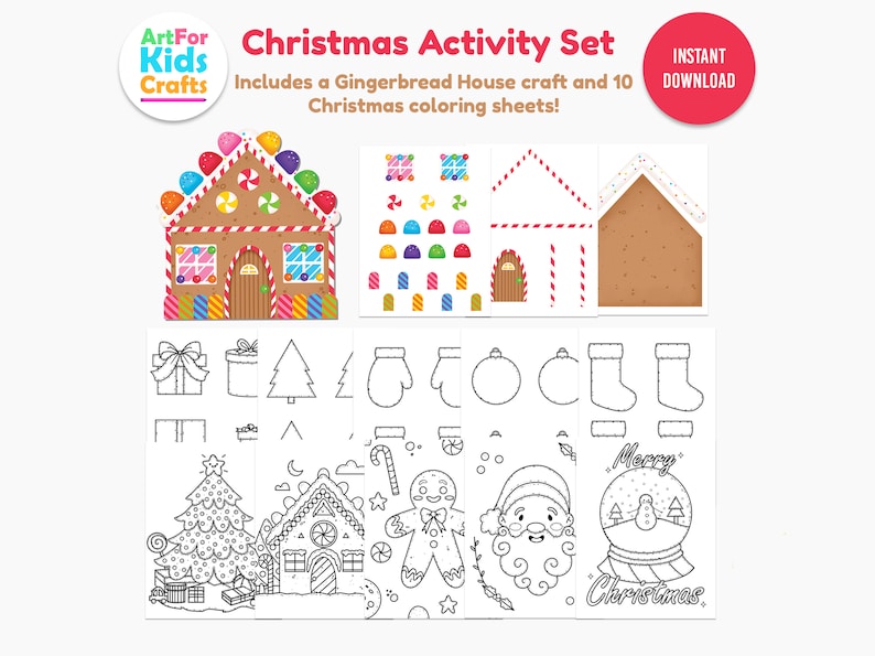 Christmas Printable Set With Gingerbread House Craft Activity and ...