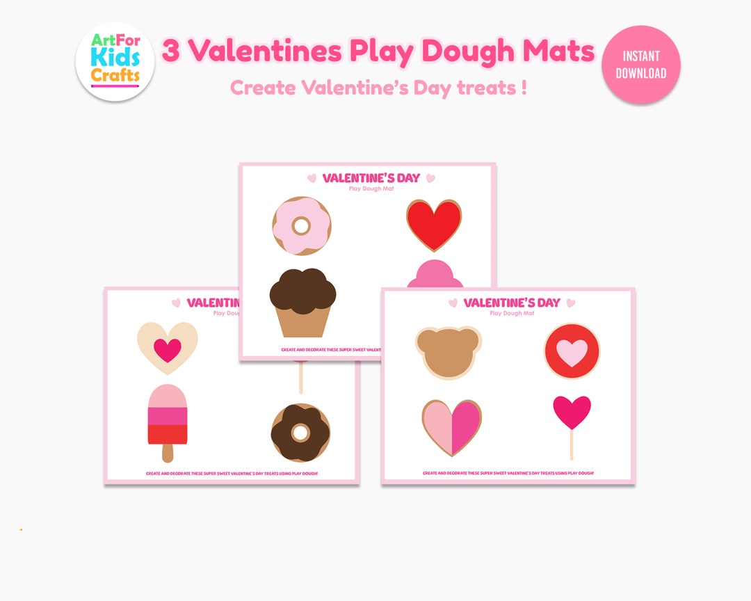 Valentines Day Play Dough Mats Printable - Play Dough Activity Gift for ...