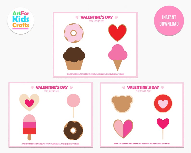 Valentines Day Play Dough Mats Printable - Play Dough Activity Gift for ...