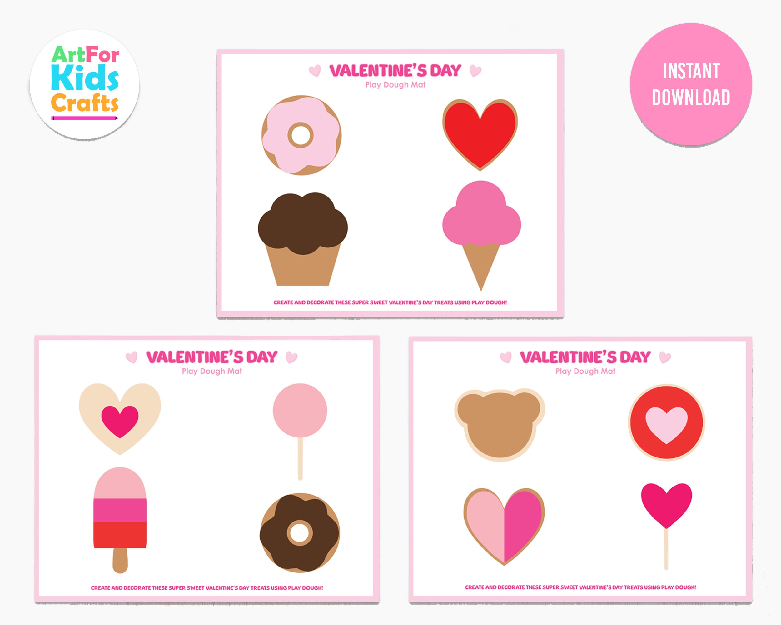 Valentines Day Play Dough Mats Printable - Play Dough Activity Gift for ...