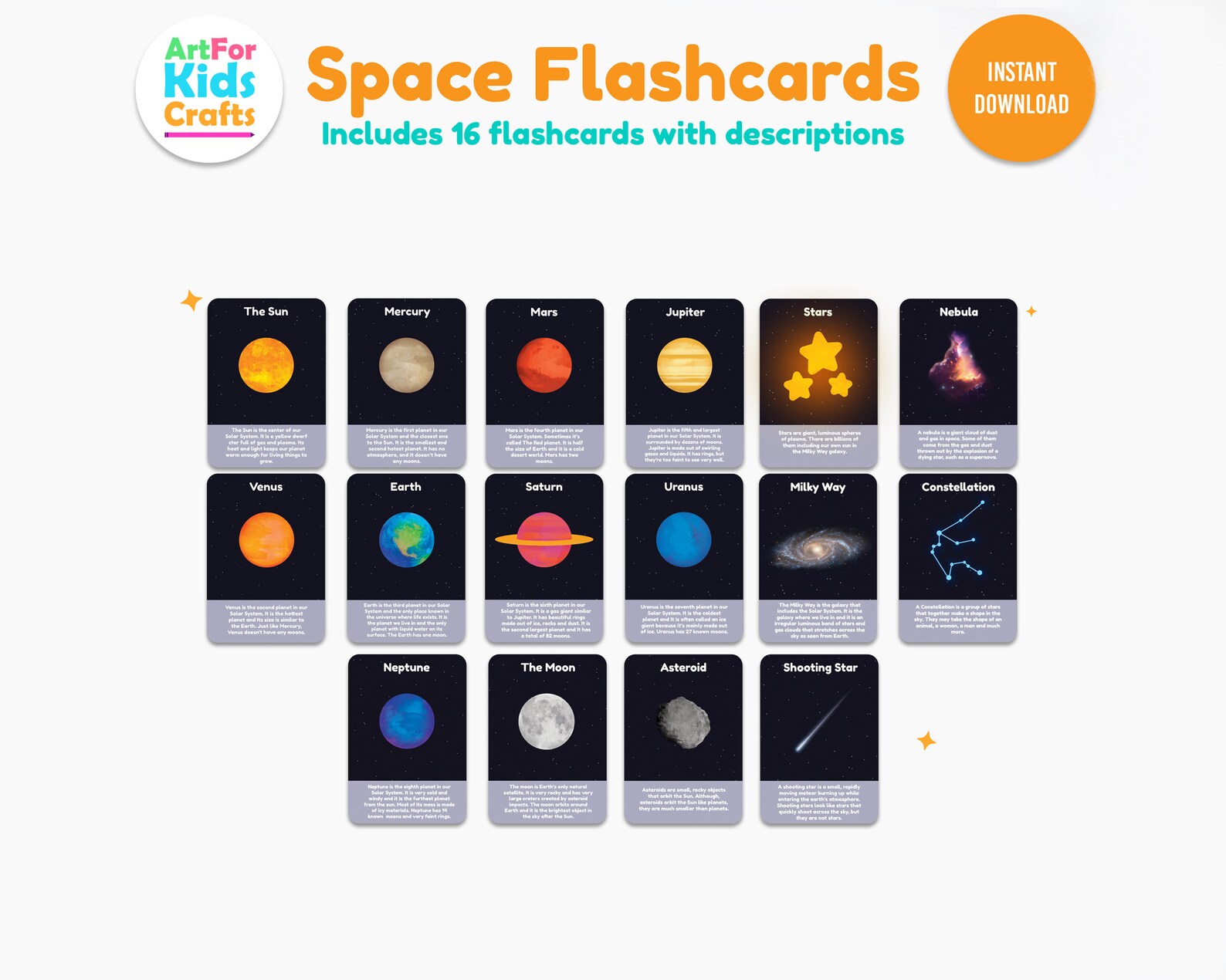 Solar System, Toddler Flash Cards, Homeschool Flash Cards for Kids ...