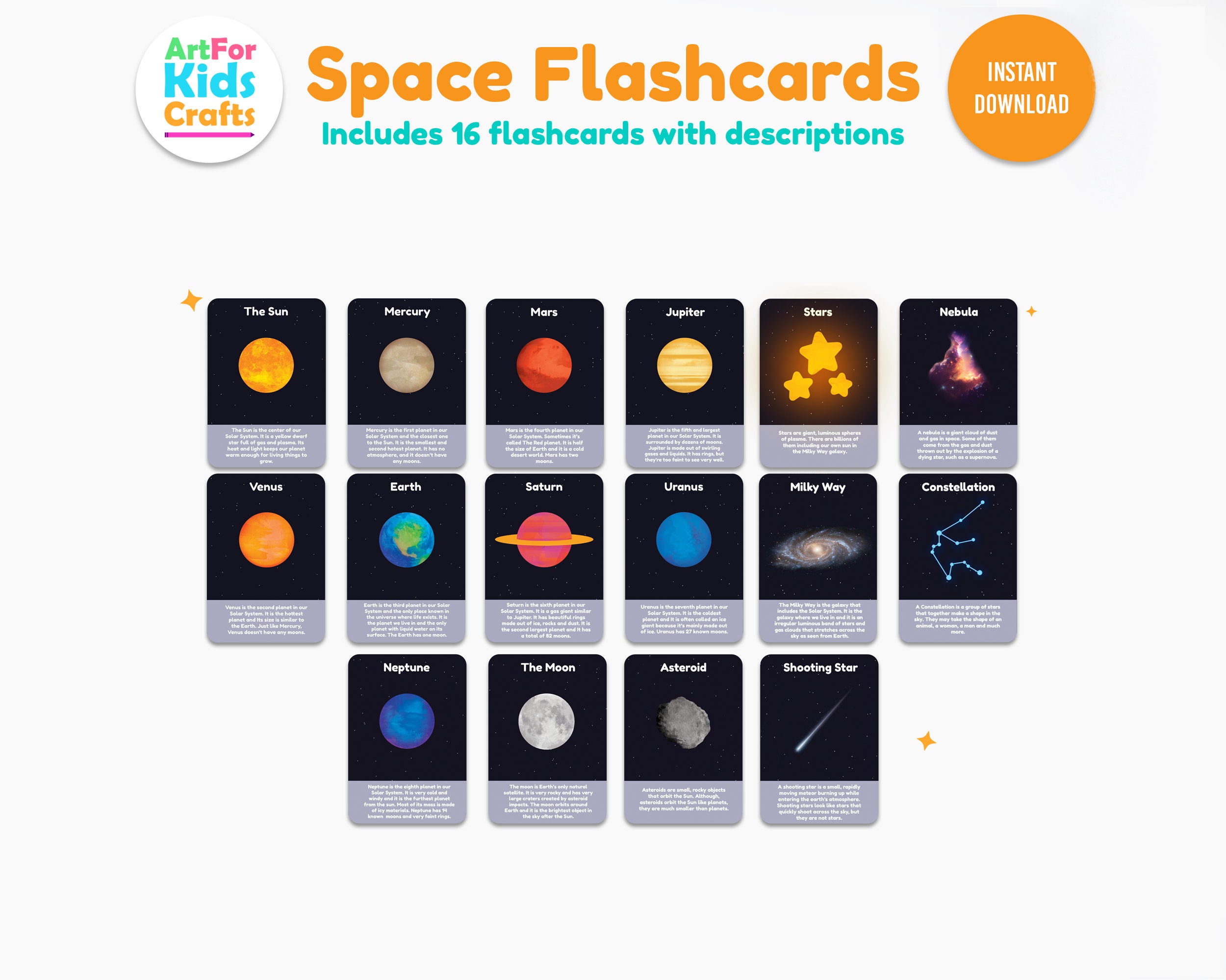 Solar System, Toddler Flash Cards, Homeschool Flash Cards for Kids ...