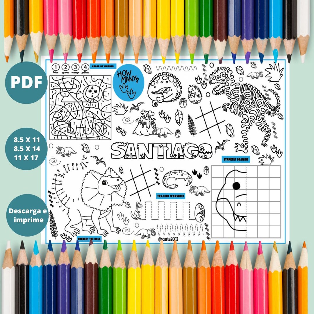 Printable Dinosaur Coloring Activity Sheet Custom, Placemat Coloring ...