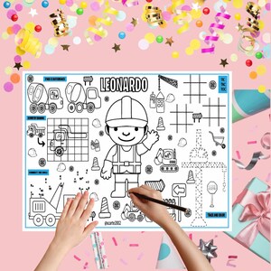 Printable Construction Coloring Activity Sheet Custom, Placemat ...