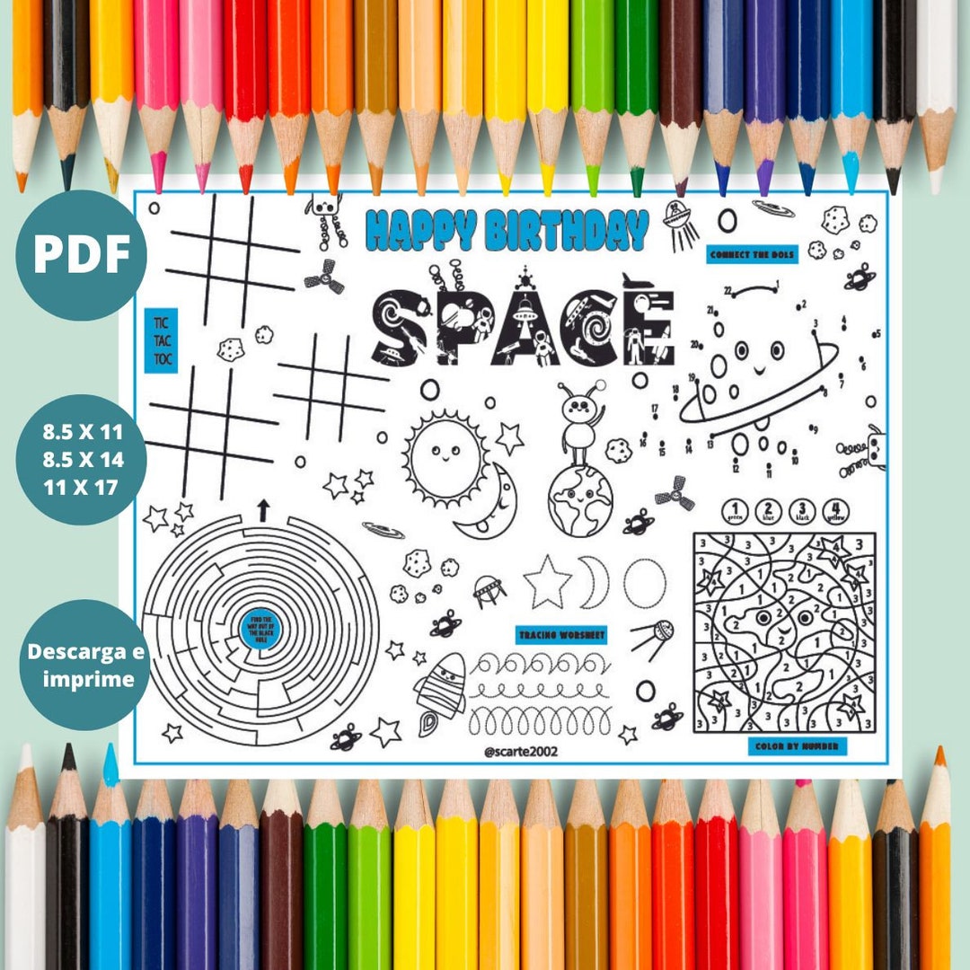 Printable Space Coloring Activity Sheet Custom, Placemat Coloring ...