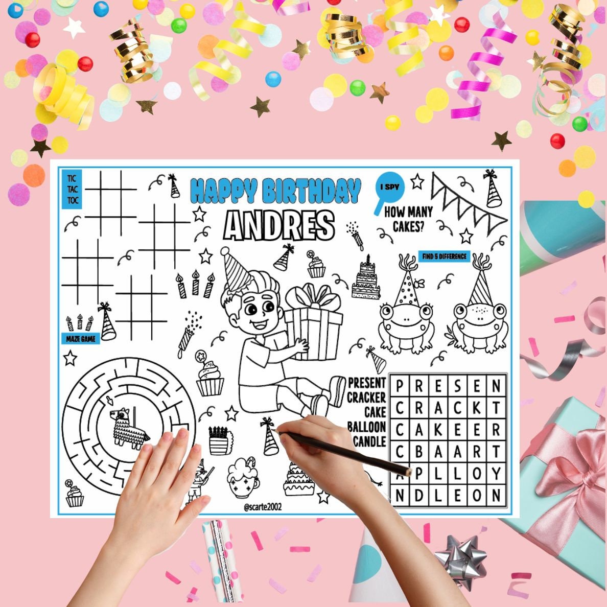 Printable Happy Birthday Coloring Activity Sheet Custom, Placemat ...