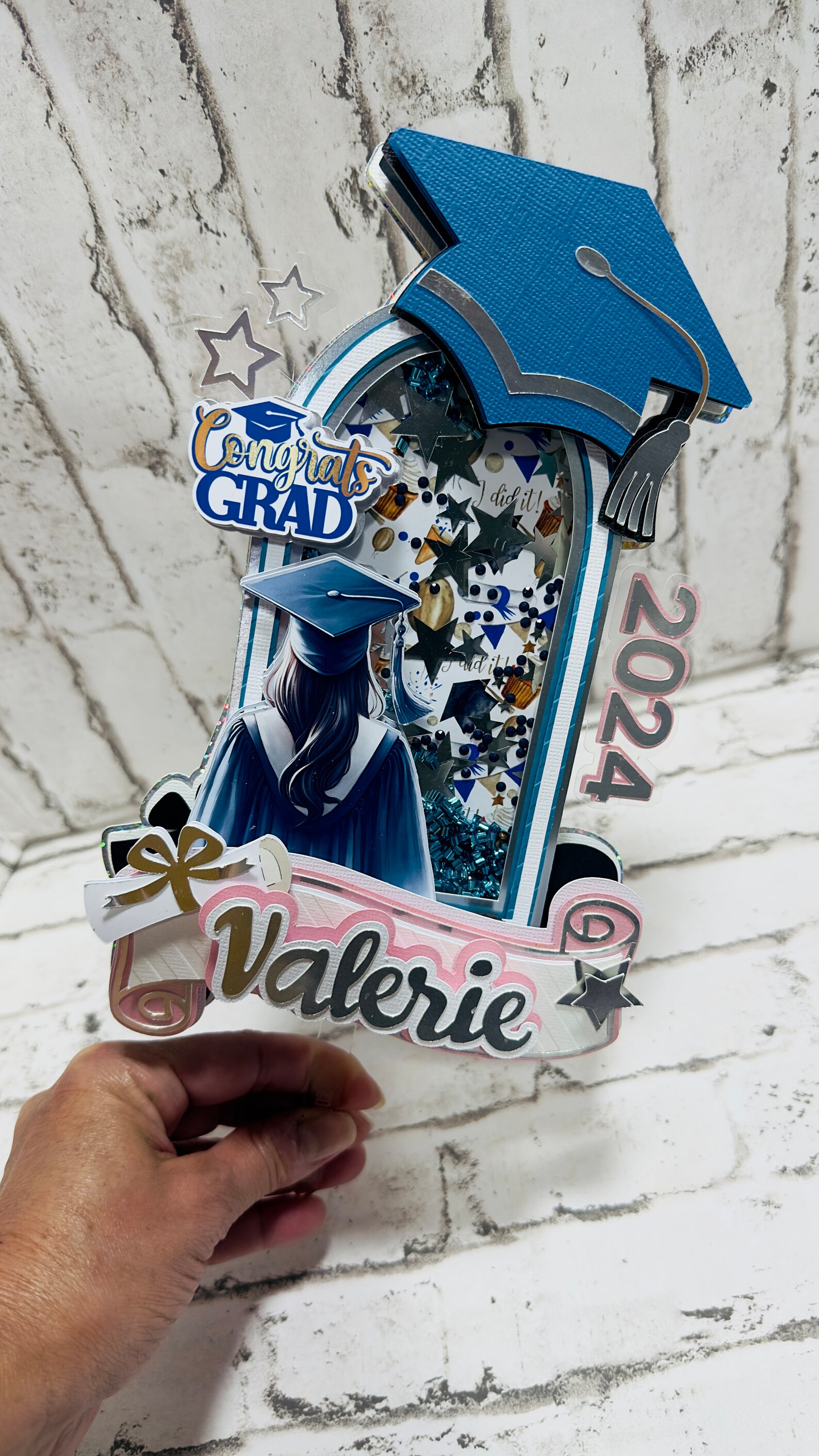 Personalized Graduation Shaker Cake Topper, Pink or Blue Graduation ...