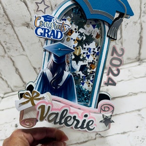 Personalized Graduation Shaker Cake Topper, Pink or Blue Graduation ...
