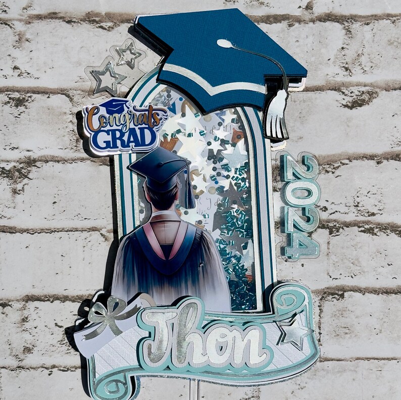 Personalized Graduation Shaker Cake Topper, Pink or Blue Graduation ...