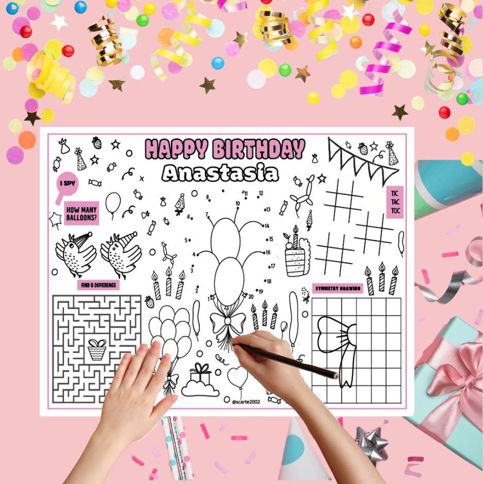 Printable Happy Birthaday Coloring Activity Sheet Custom, Placemat ...