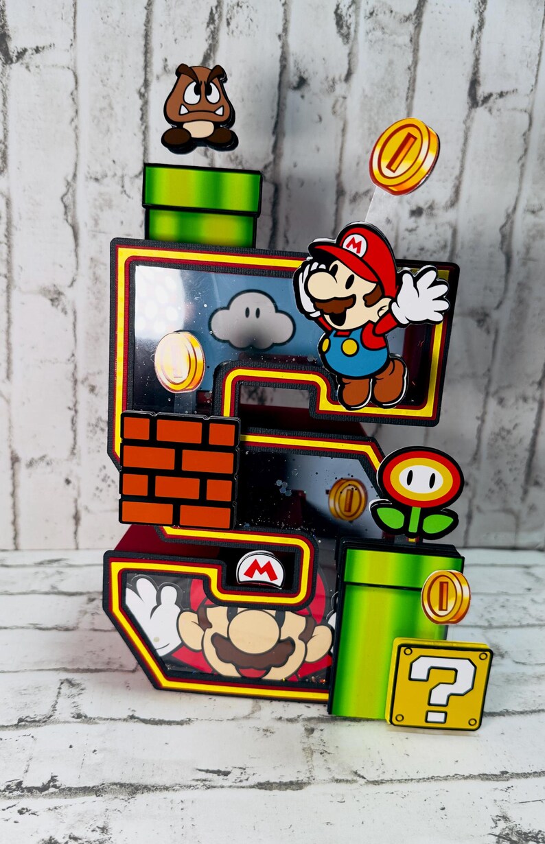 Mario Bros, 3D Number, Mario Bros Decoration, Mario Bros Custom 3D ...