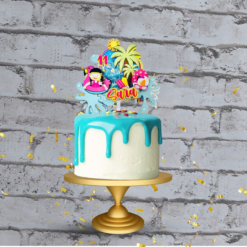 Pool Party Cake Topper, Girl's Party, Cake Topper Decoration, Pool ...