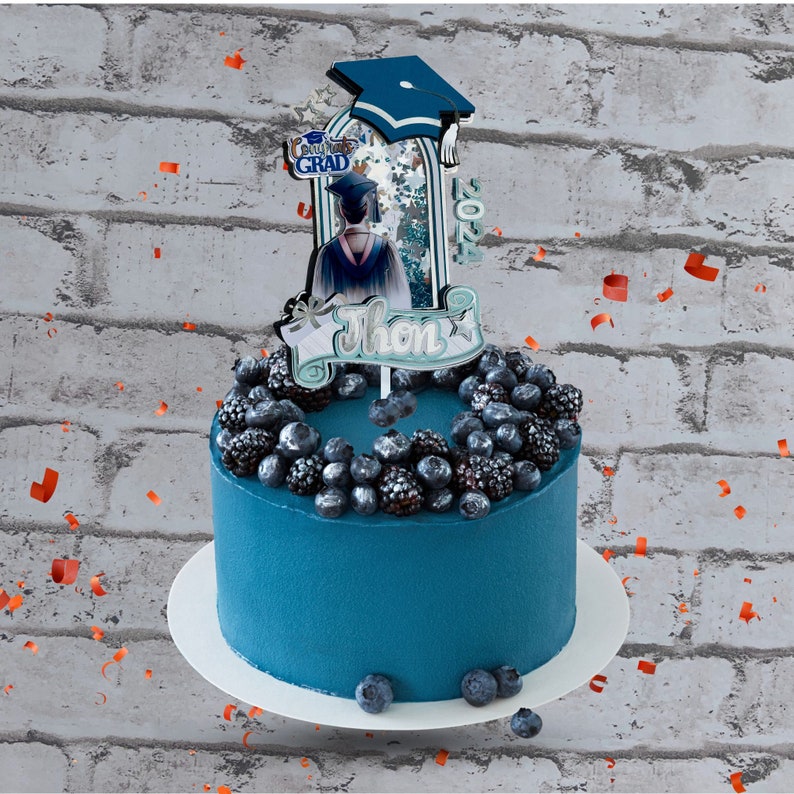 Personalized Graduation Shaker Cake Topper, Pink or Blue Graduation ...