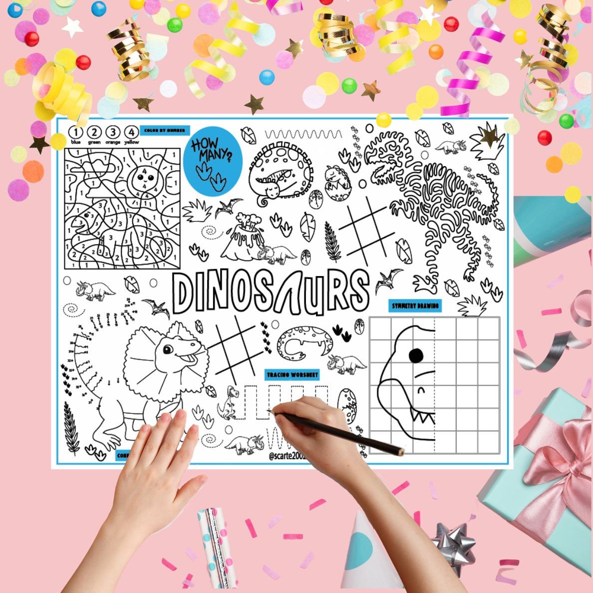 Printable Dinosaur Coloring Activity Sheet Custom, Placemat Coloring ...