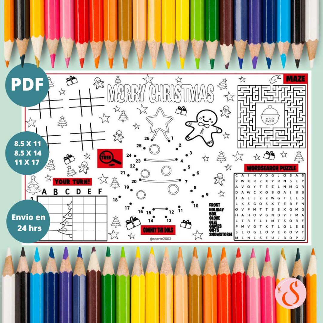 Printable Christmas Activity Page, Christmas Kids Activity Placemat ...