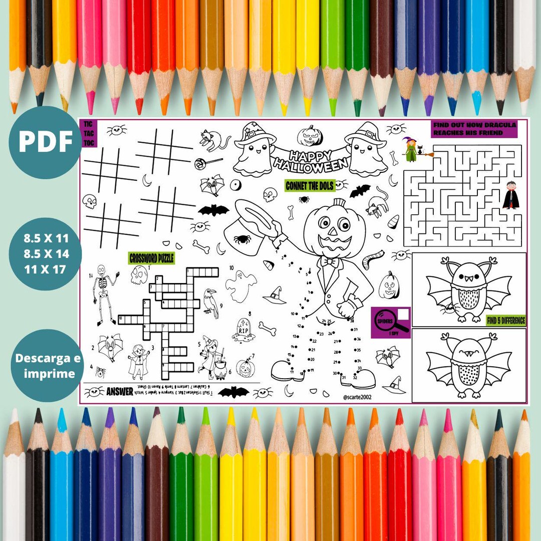 Printable Halloween Activity Page, Halloween Kids Activity Placemat ...