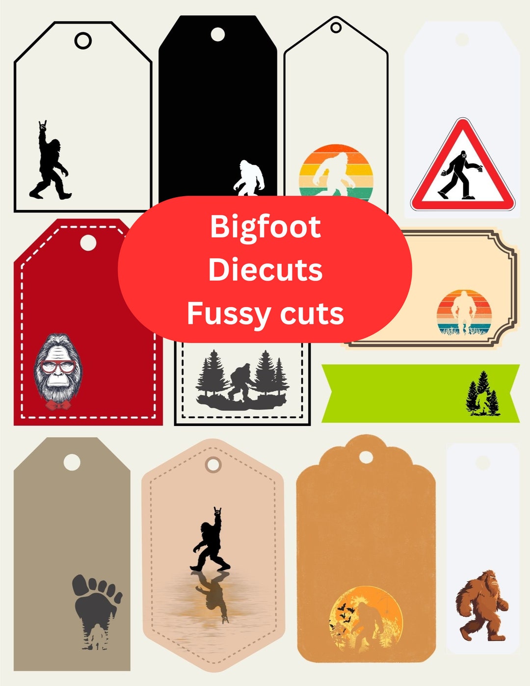 Big Foot Junk Journal Die Cuts / Sasquatch Fussy Cuts / Bigfoot Tags ...