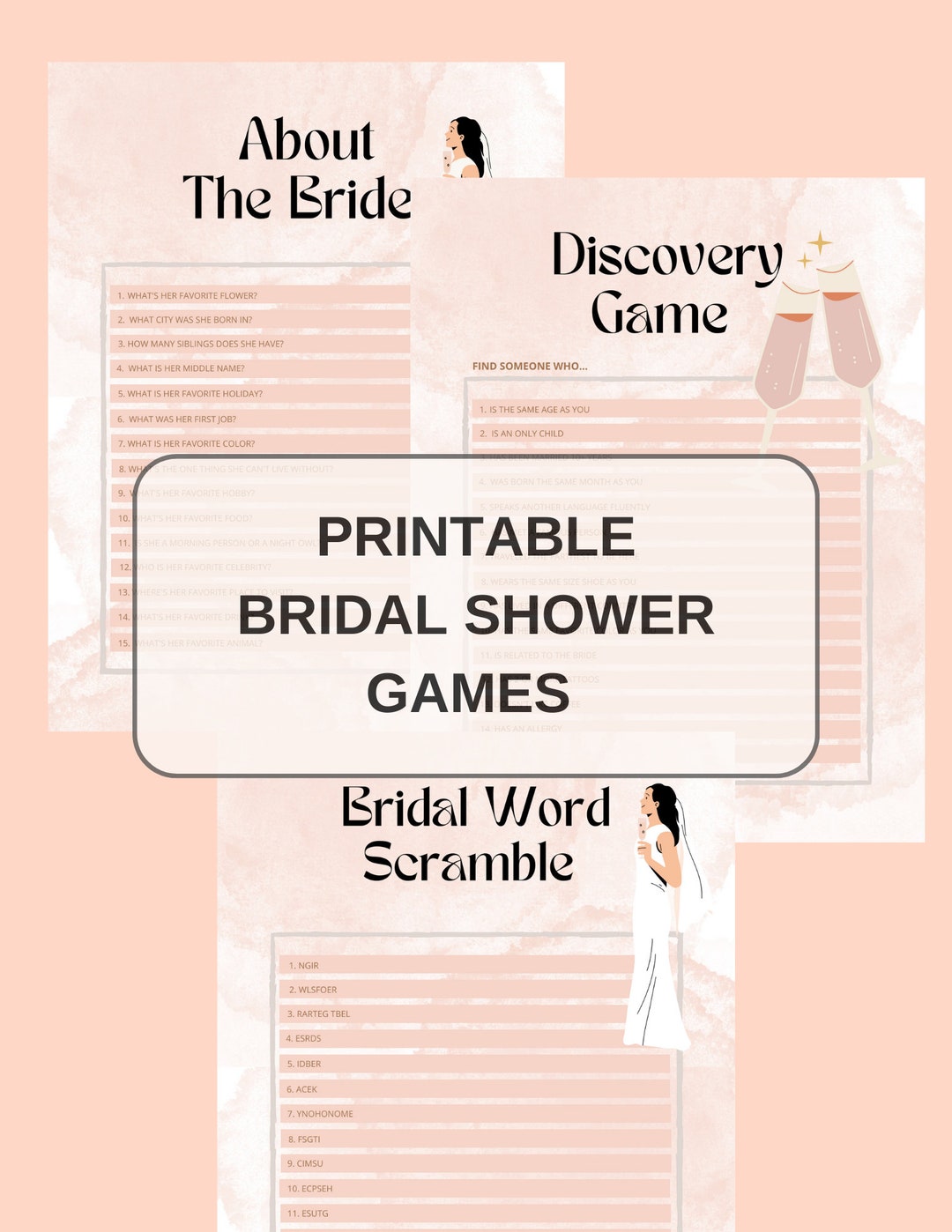 BRIDAL SHOWER GAMES | About the Bride | Bridal Word Scramble ...