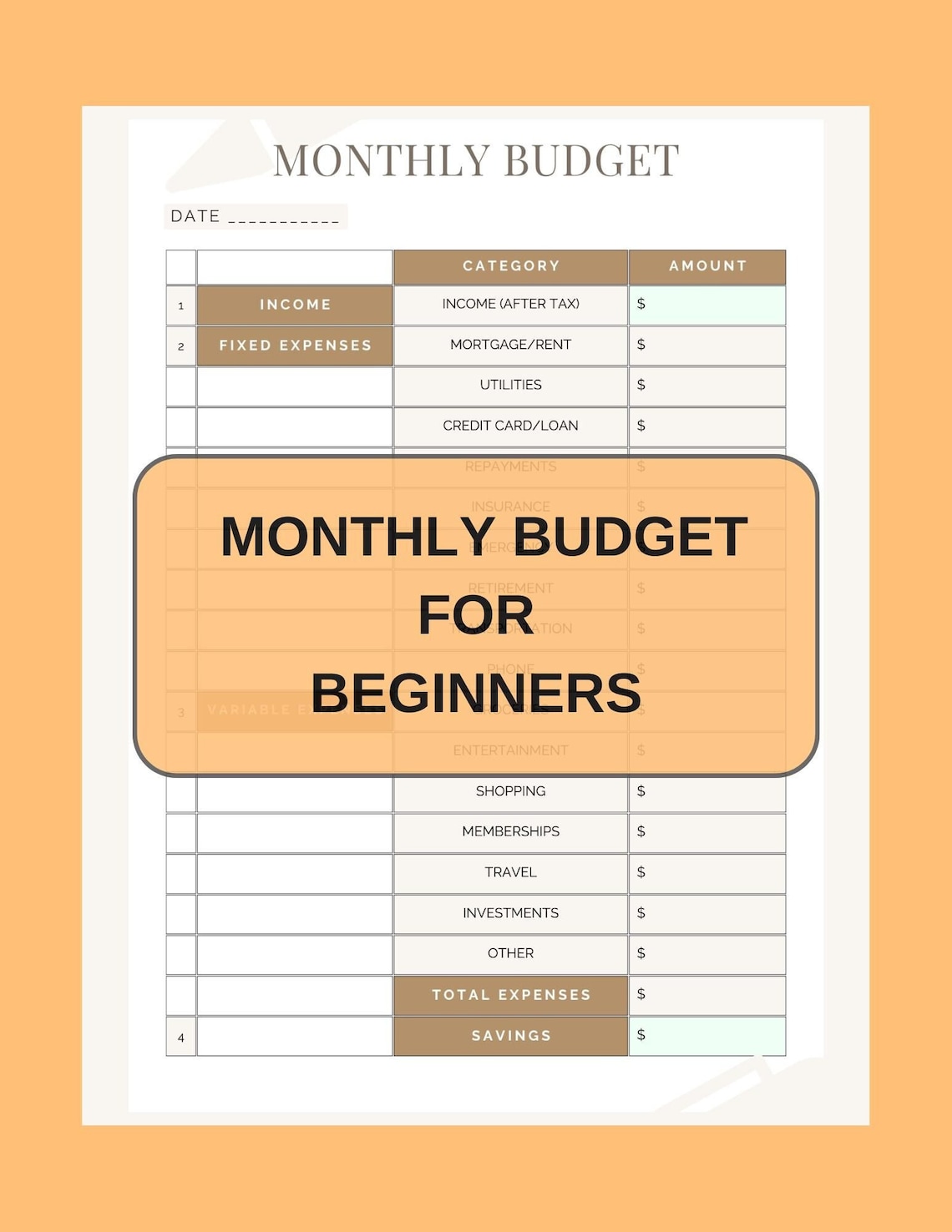 Monthly Budget for Beginners | Printable Budget Tracker | Easy Expense ...
