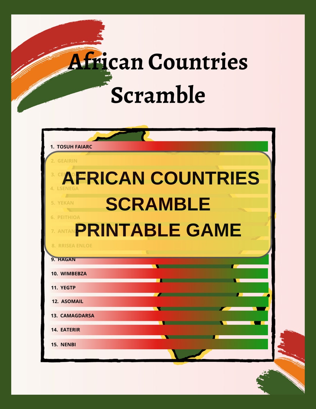 African Countries Scramble | African Printable Game | African American ...