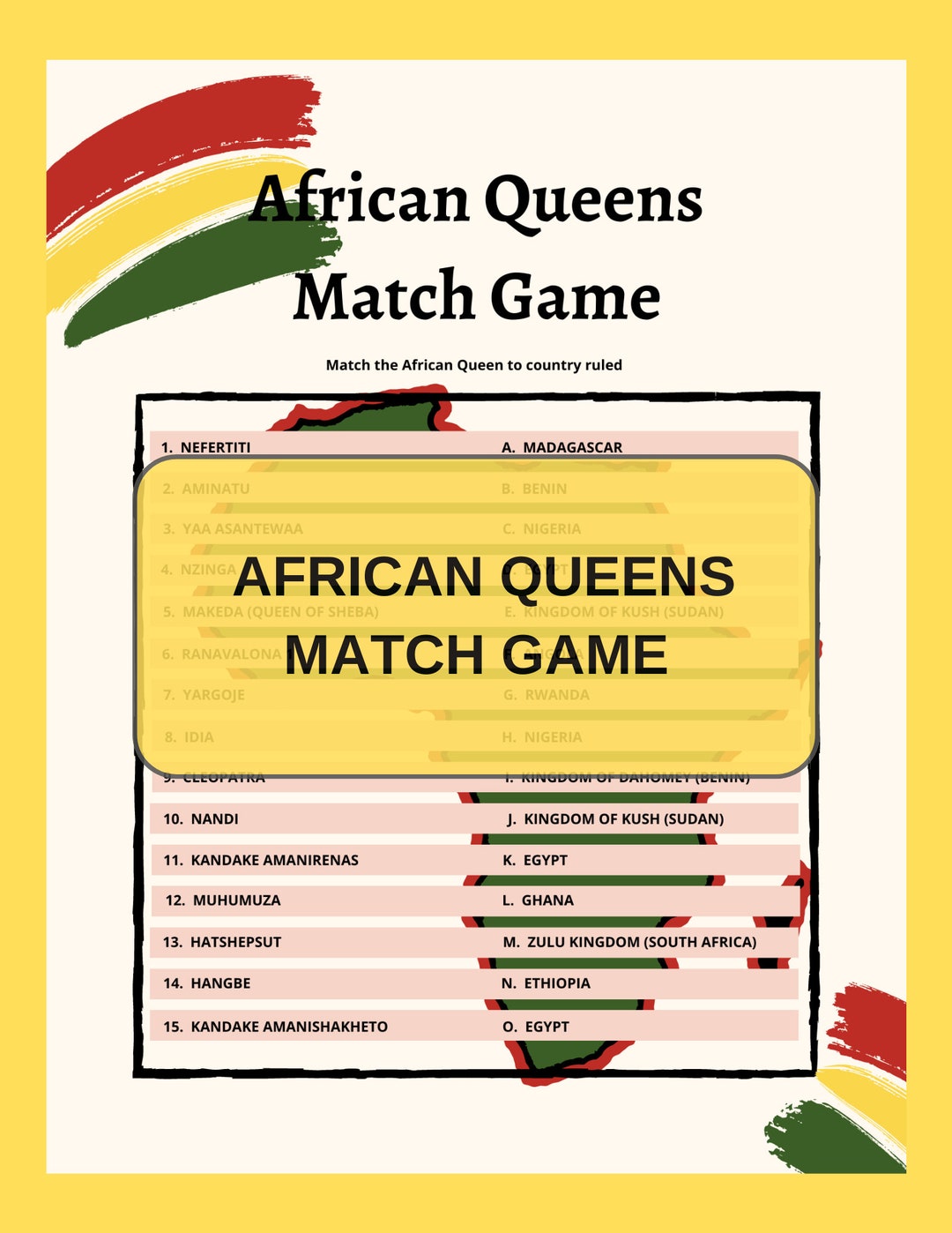 African Queens Match Game | African Printable Game | African American ...