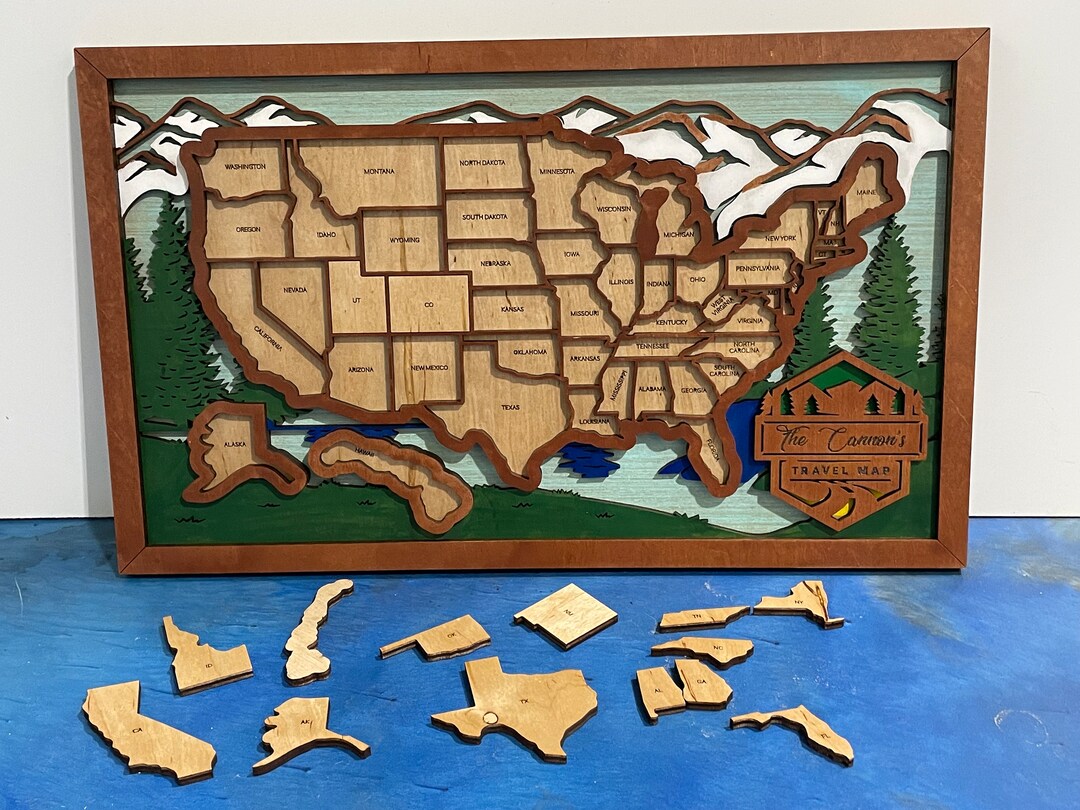 Personalized US Travel Map, US Map Wood Sign, Custom Wood Travel Map ...