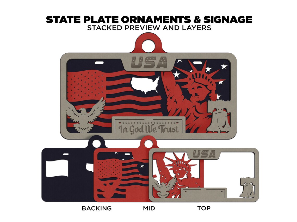 USA State Plate Ornaments, State License Plate Christmas Ornaments ...