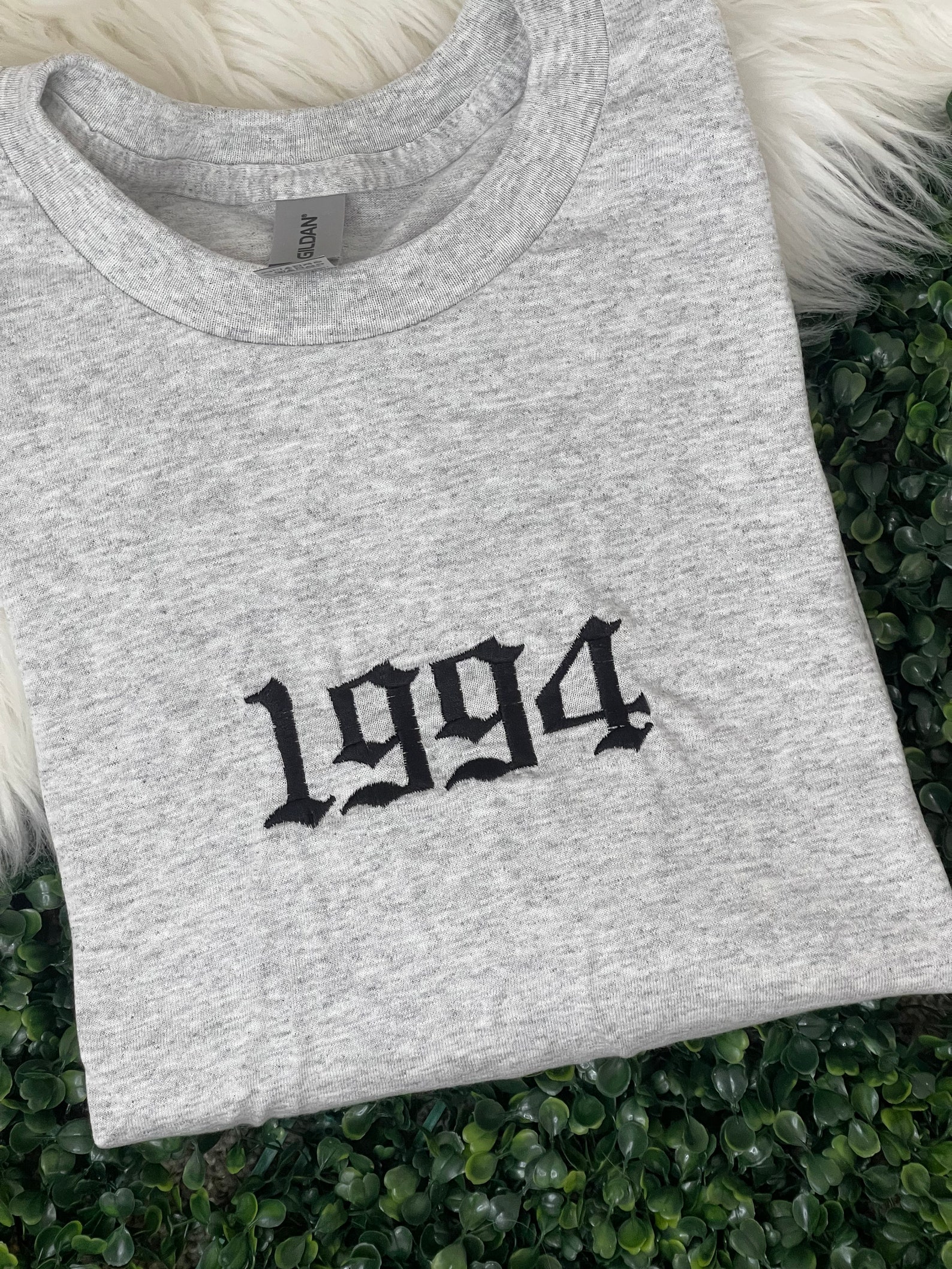 Custom Birth Year Old English Font Embroidered Gildan Tee Shirt - Etsy