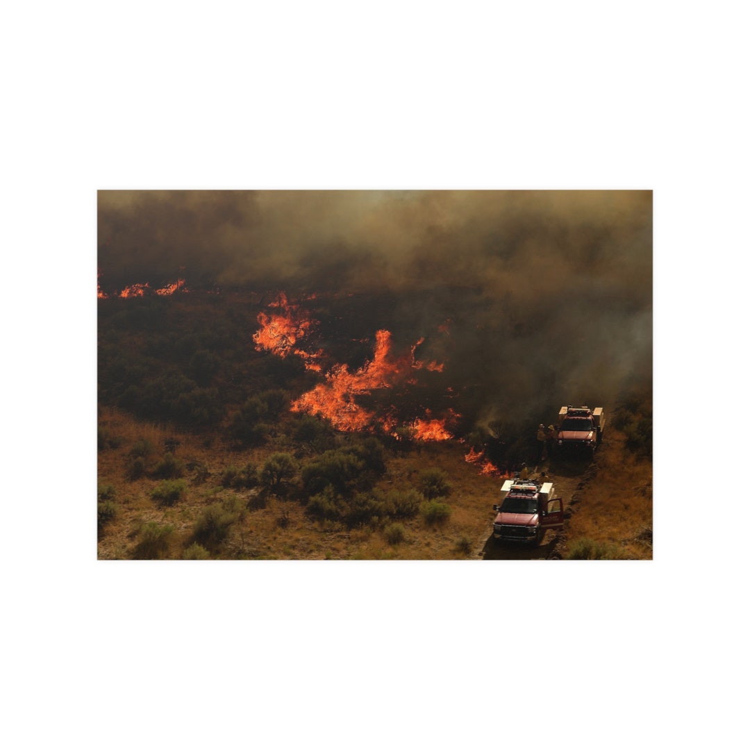 Wild Land Fire Print | Firefighters Battle a Wildfire Near Portage ...