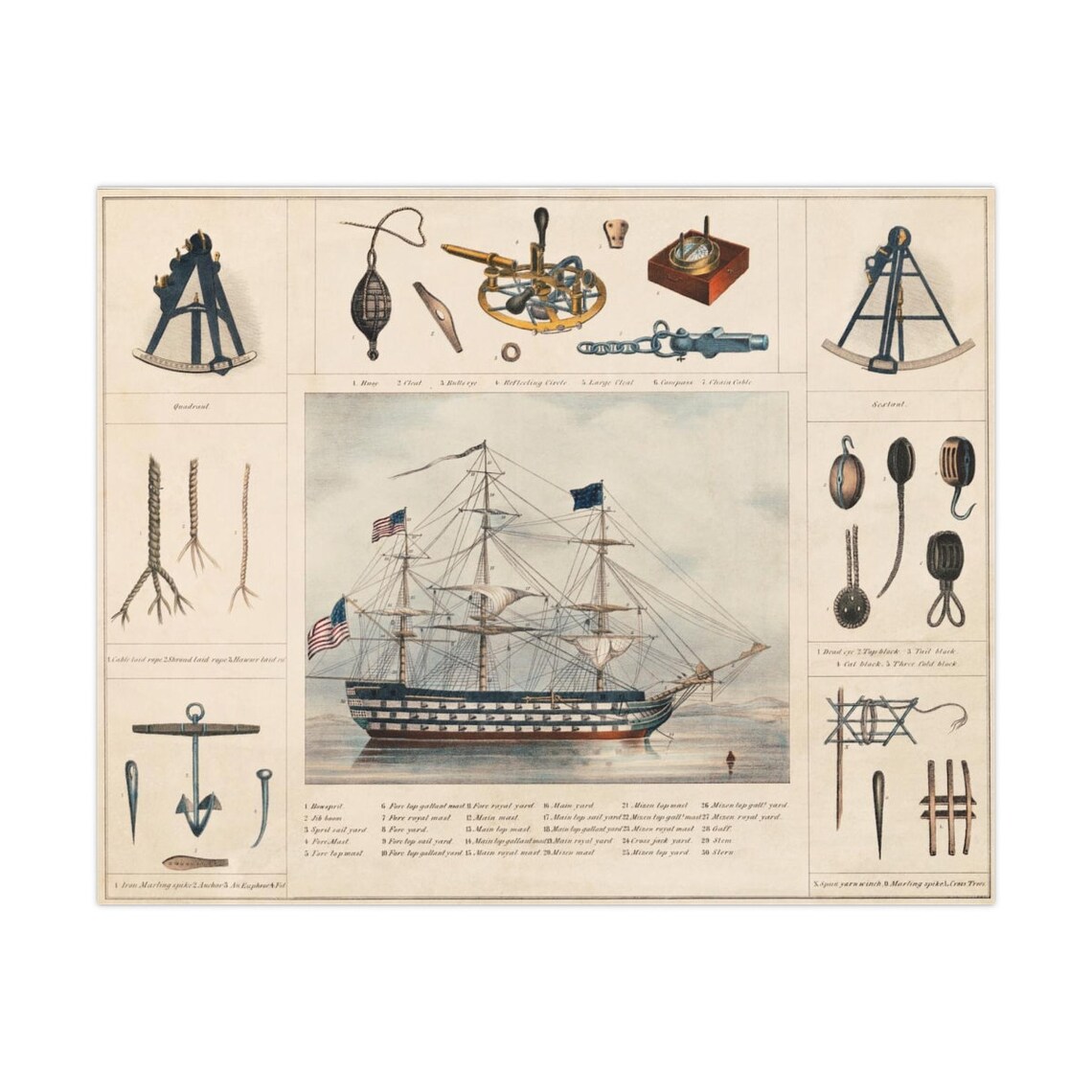 Antique Ship Lithograph | Nautical Vessel Illustration Print - Etsy
