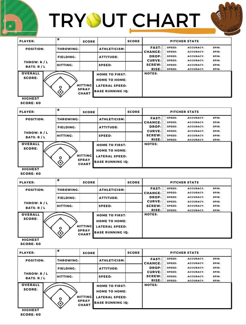 Tryout Softball Chart - Etsy