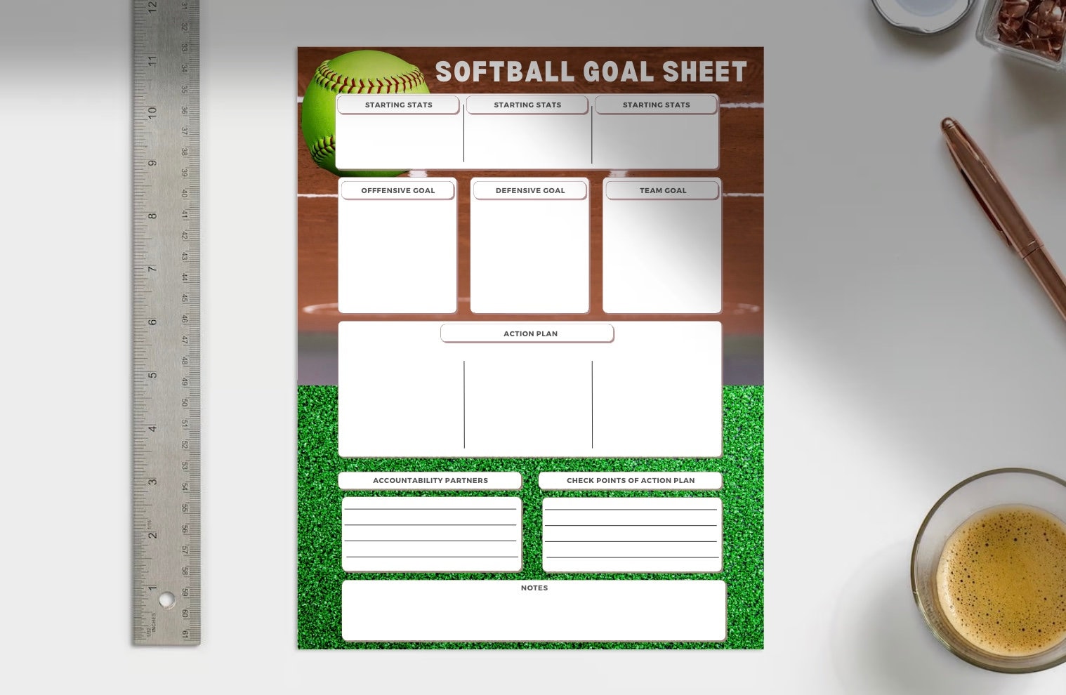 Softball Goal Sheet - Etsy