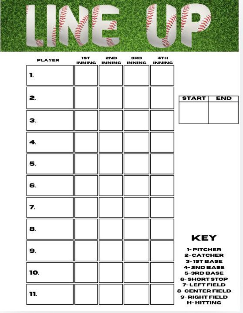 Line up Sheet for Travel Baseball - Etsy