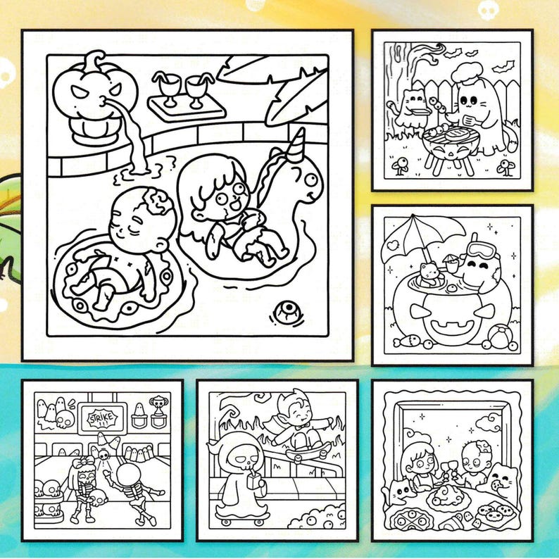 Spooky Summer Coloring Book – Cute Kawaii Ghost Beach Art (PDF) - Etsy